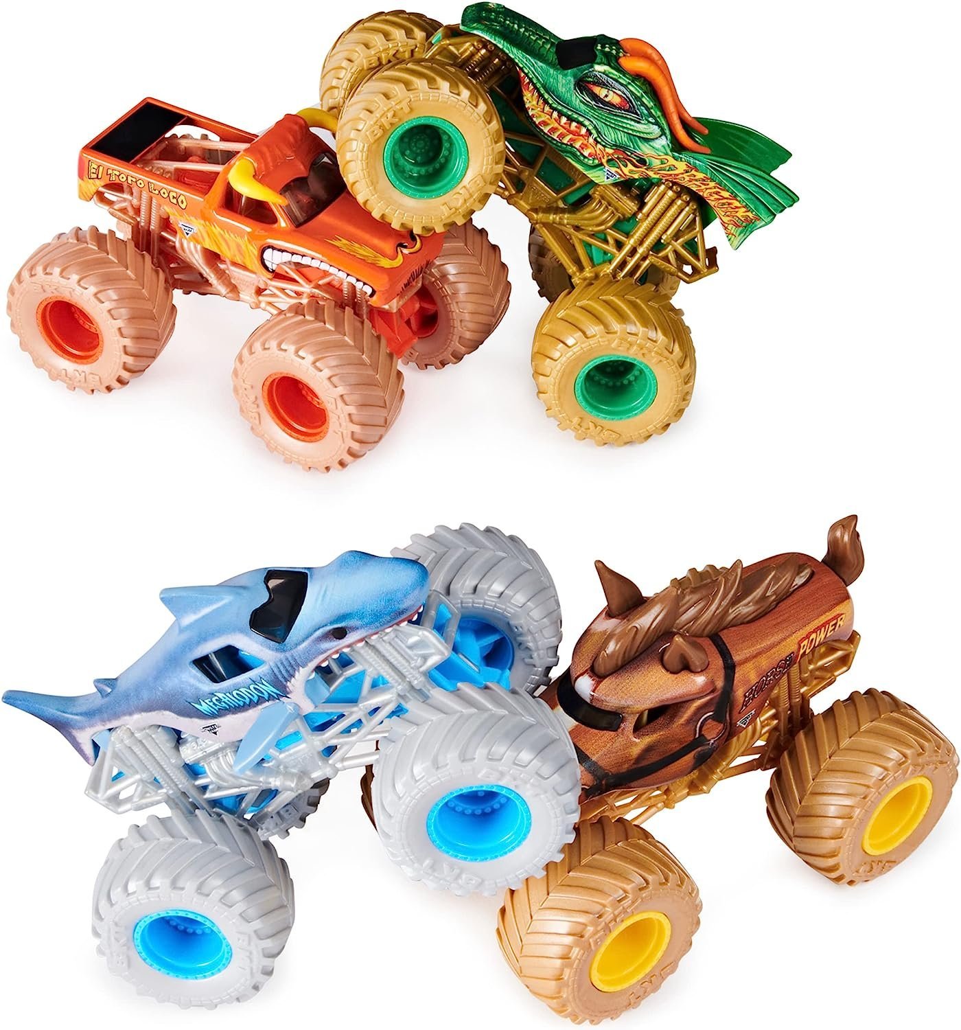Monster Jam, Power Beasts 4-Pack (El Toro Loco, Megalodon, Dragon and ...