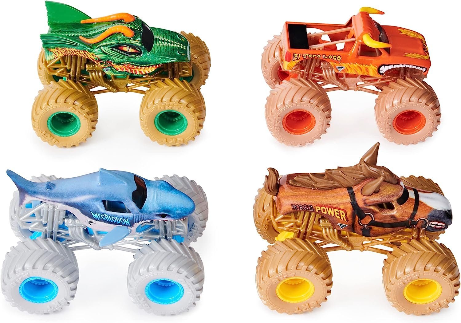 Monster Jam, Power Beasts 4-Pack (El Toro Loco, Megalodon, Dragon and ...