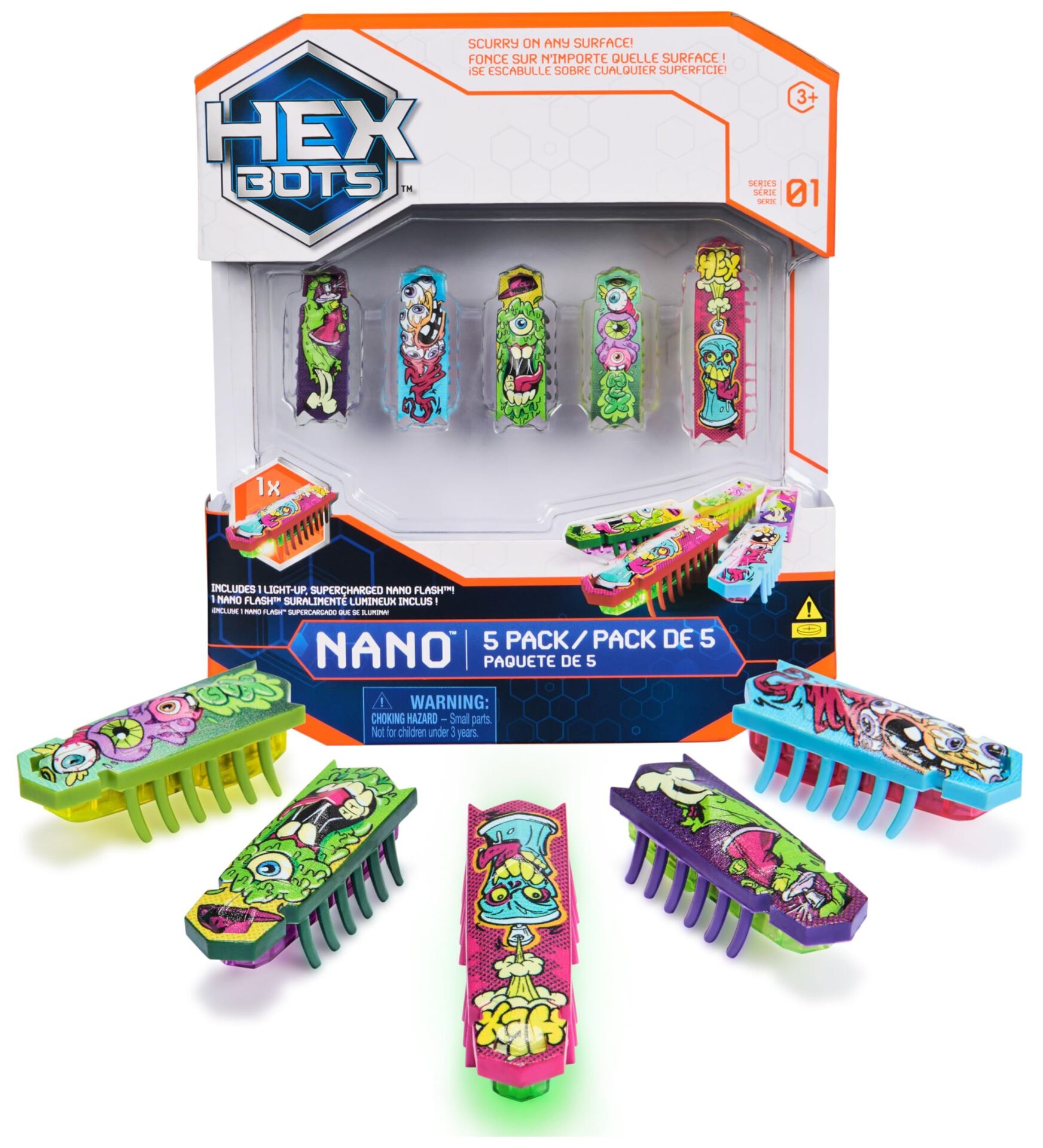 HEX BOTS 4 Nano Bots & Bonus Flash Nano | Sensory Toys for Kids & Cats ...