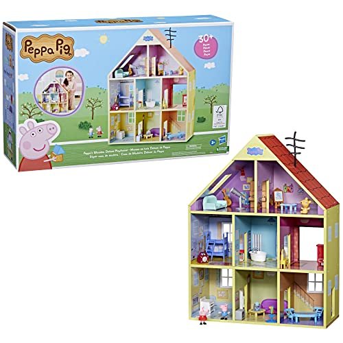 Peppa Pig Wooden Deluxe Playhouse Toy Set | 8 Rooms, 2 Figures & 29 ...
