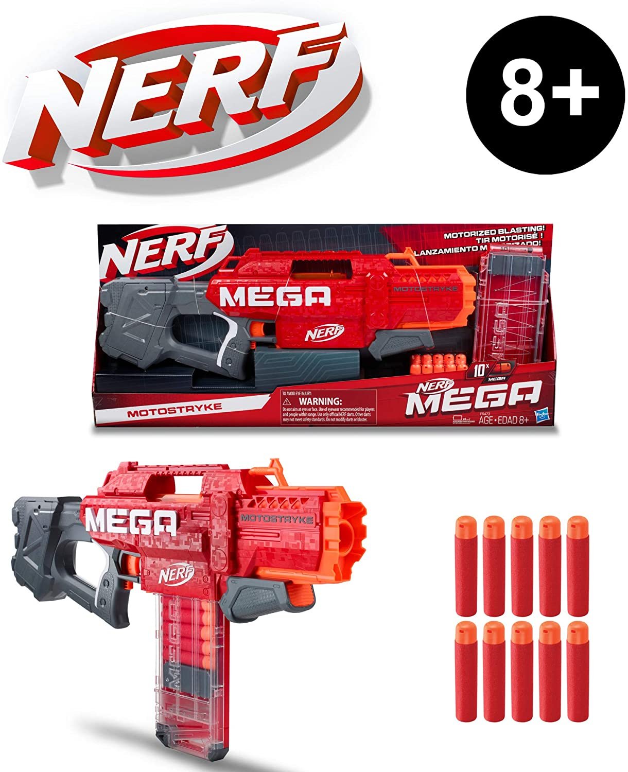 NERF Mega Motostryke Motorized 10-Dart Blaster with Official Mega Darts ...